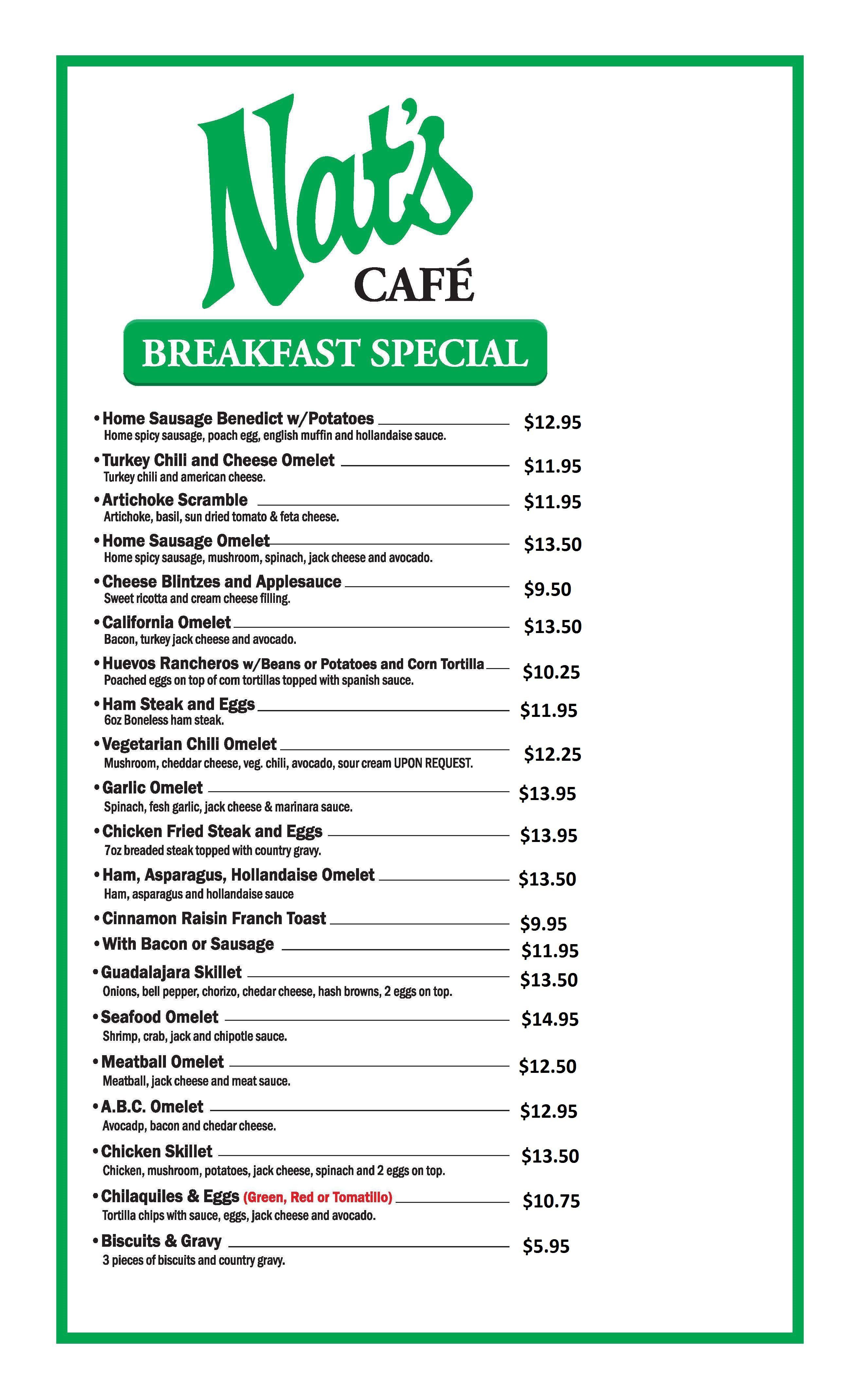Nat's West Cafe - Canoga Menu